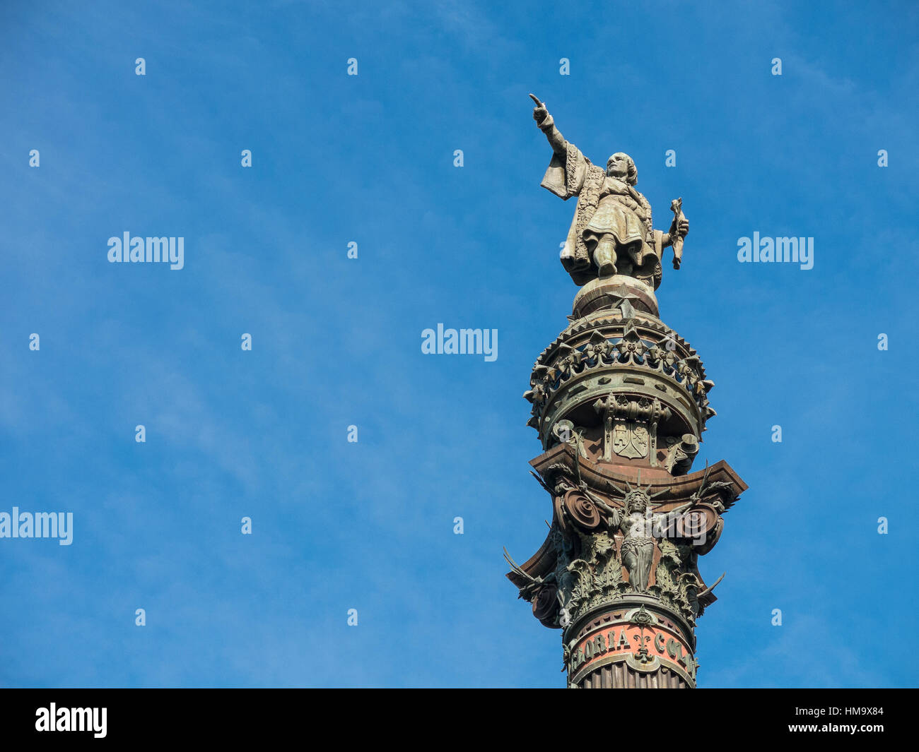 Christopher Columbus monument in the sea front, Barcelona, Spain Stock ...