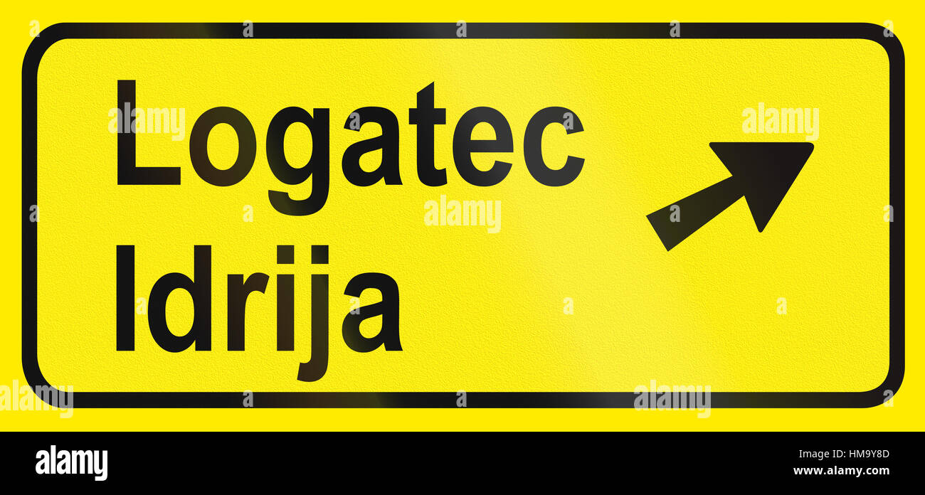 Slovenian road sign - Direction table to the right Stock Photo - Alamy