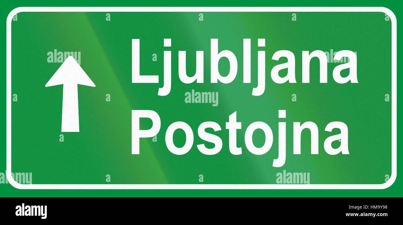 Slovenian road sign - Motorway Direction table Stock Photo - Alamy
