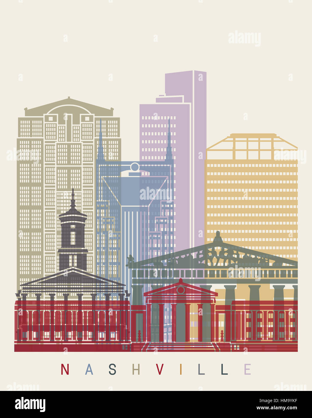 Nashville skyline poster in editable vector file Stock Photo - Alamy