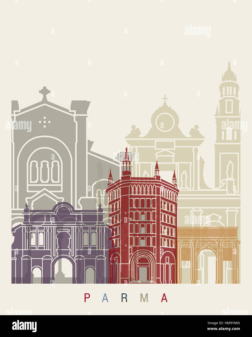Parma skyline poster in editable vector file Stock Photo - Alamy