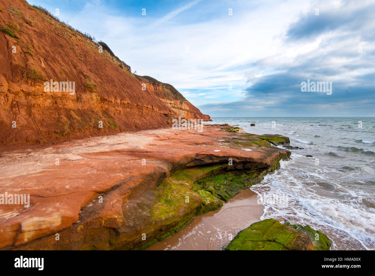 Wave Cut Platform in the Triassic Red Sandstone rock at Orcombe Point ...