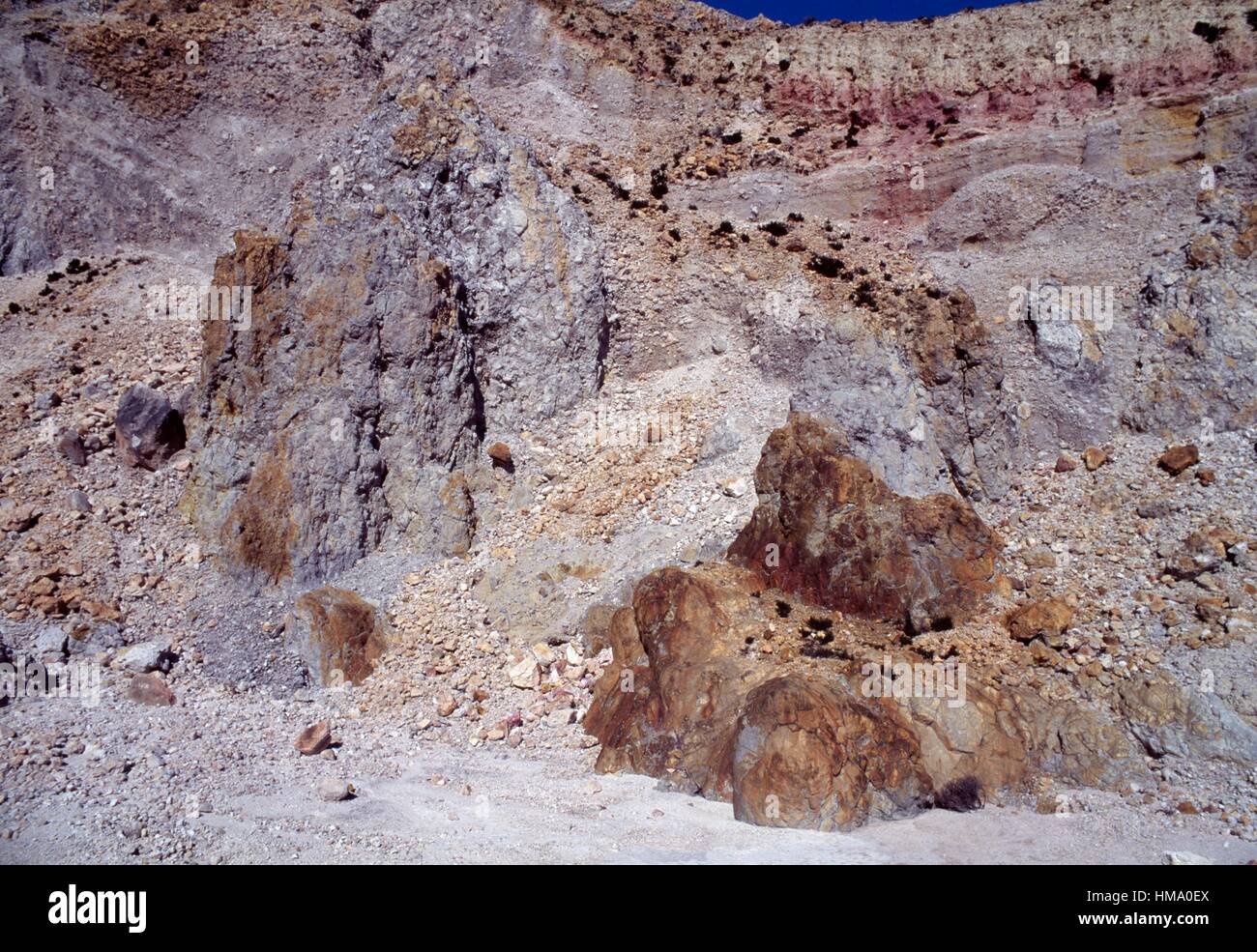 Volcano crater walls, Nisyros island, Greece Stock Photo - Alamy