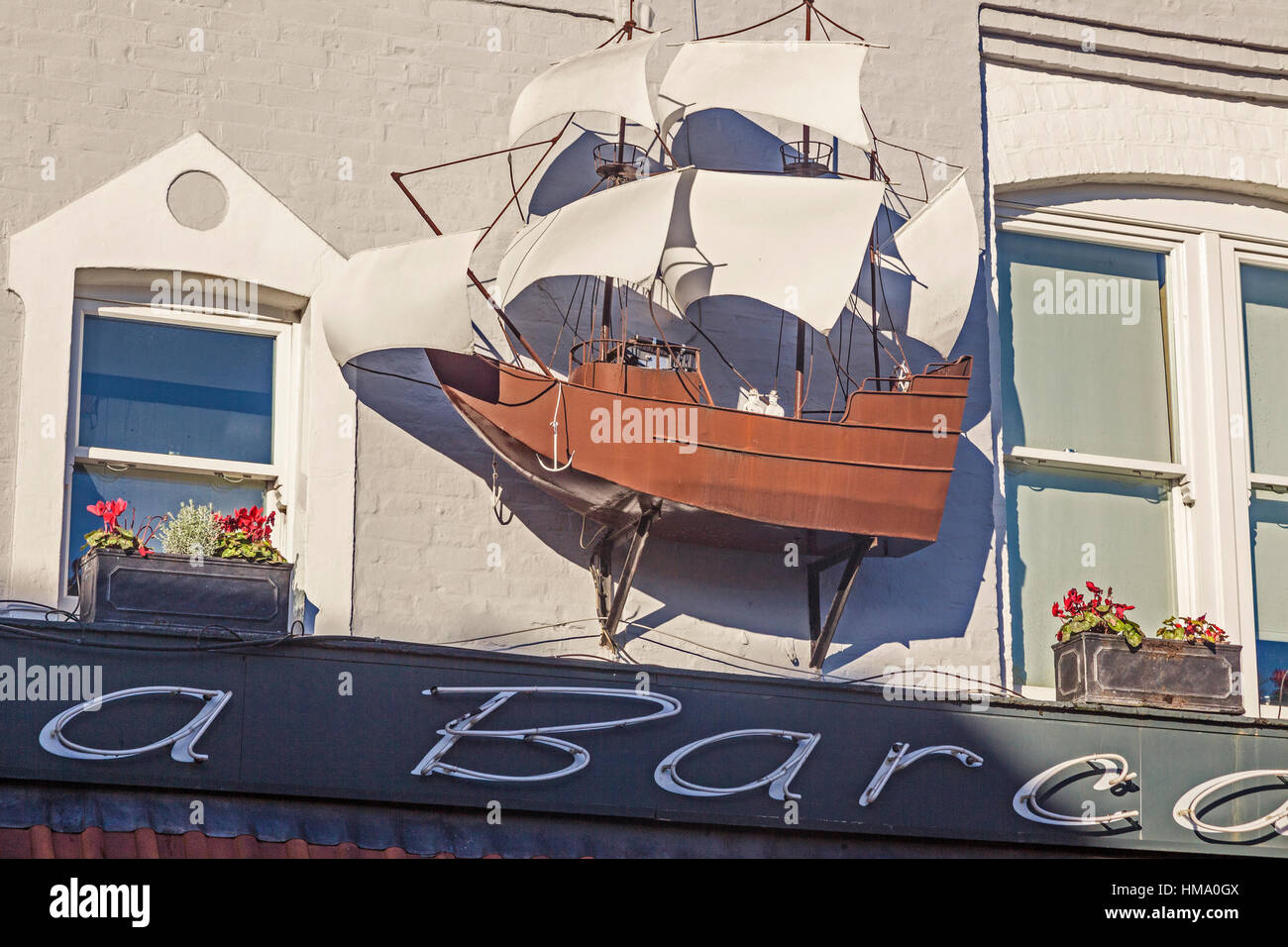 London, Lambeth An appropriate sign for La Barca Italian restaurant in ...