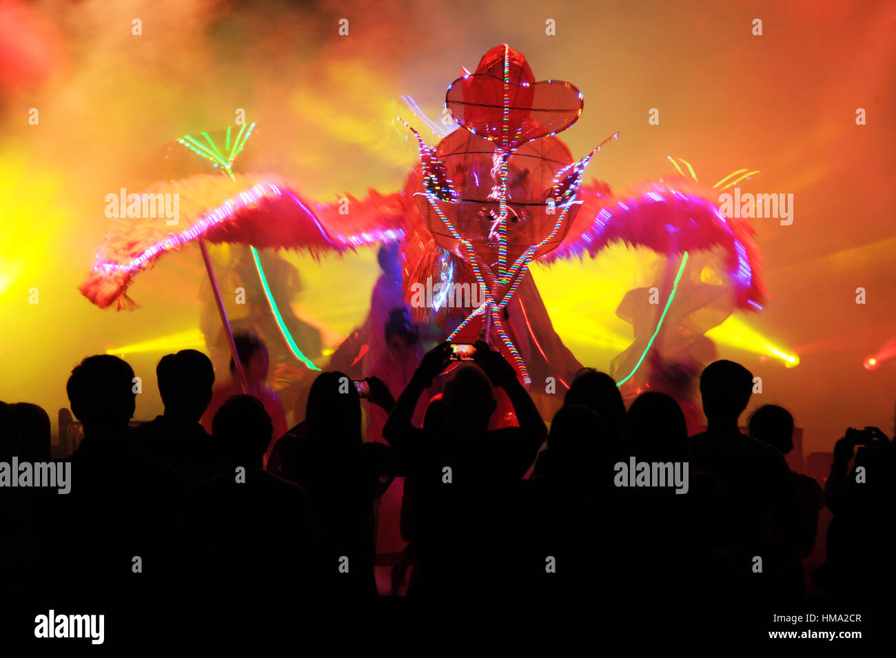 Singapore. 1st Feb, 2017. Performers perform the phoenix dance during ...