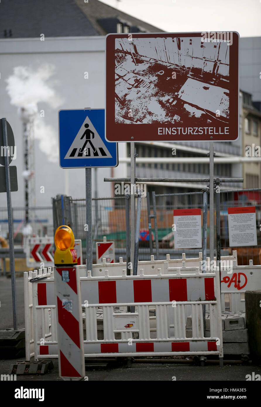 Cologne, Germany. 1st Feb, 2017. A warning sign can be seen in front of ...