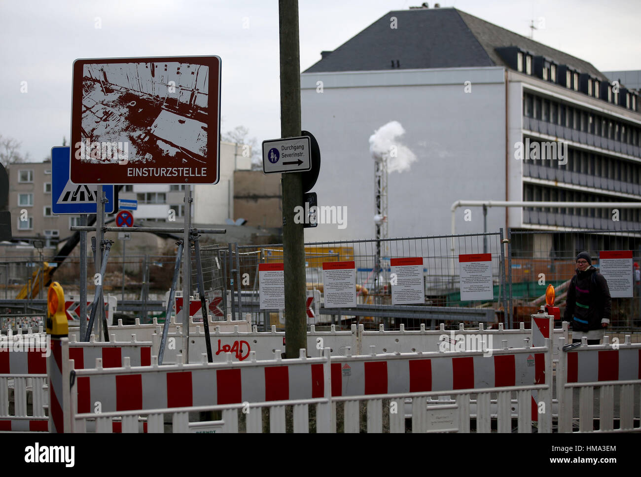 Cologne, Germany. 1st Feb, 2017. A warning sign can be seen in front of ...