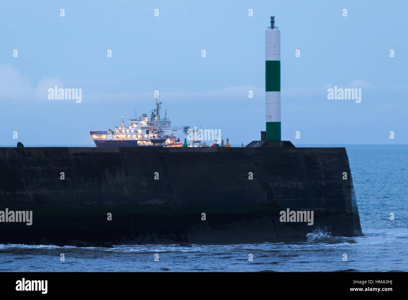 THV Galatea. A buoy laying vessel moored just off Aberystwyth in ...