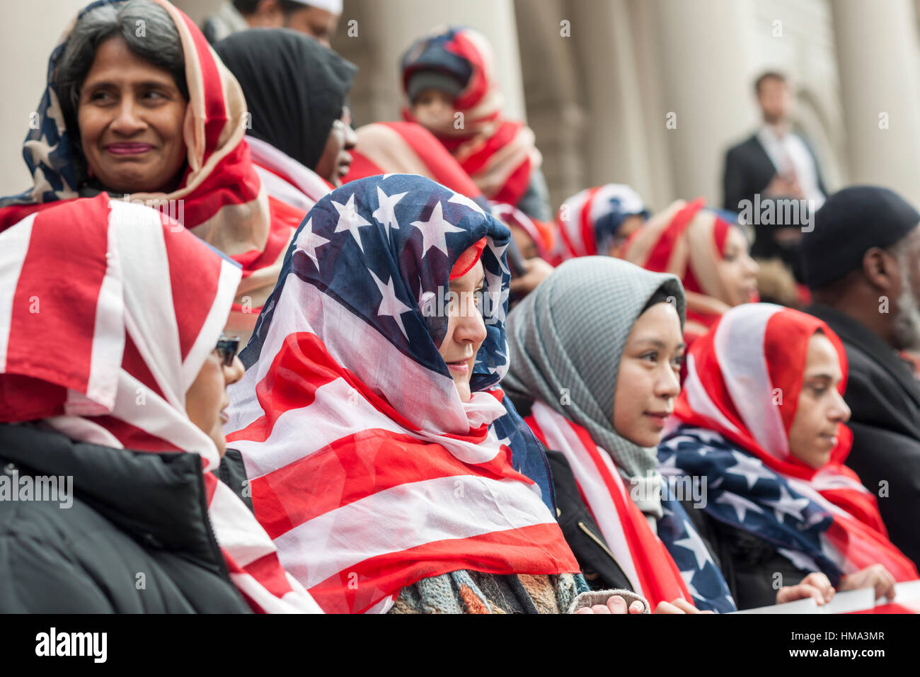 New York, USA. 01st Feb, 2017. Muslim and non-Muslim women gather at ...