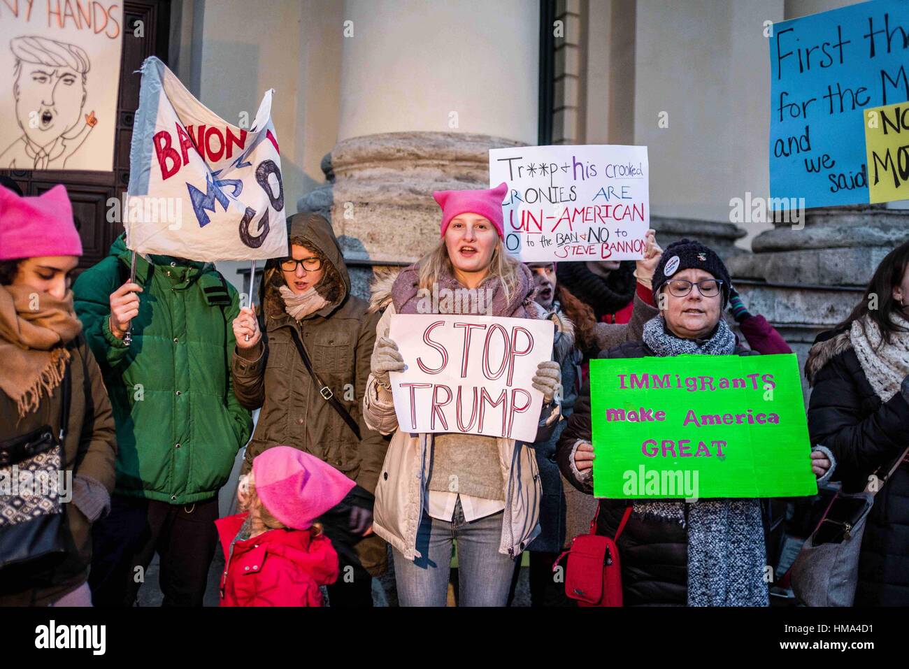 Munich, Germany. 1st Feb, 2017. Americans In Munich Protest Trump at US ...