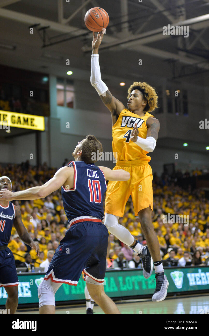 Richmond, USA. 1st Feb, 2017. Justin Tillman (4) attempts to score ...