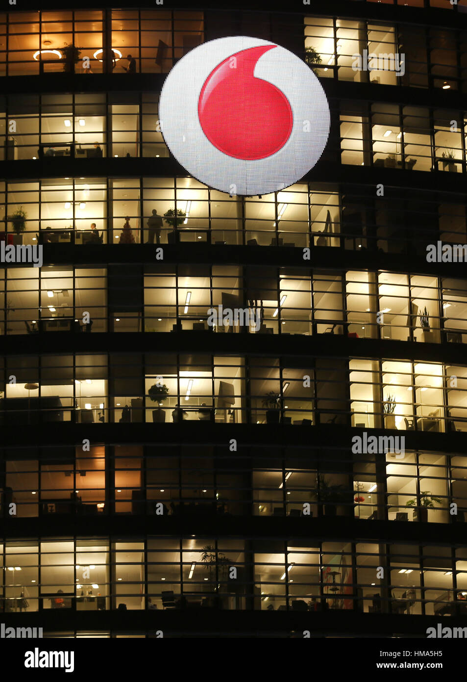 Duesseldorf, Germany. 31st January 2017.The vodafone logo in front of ...