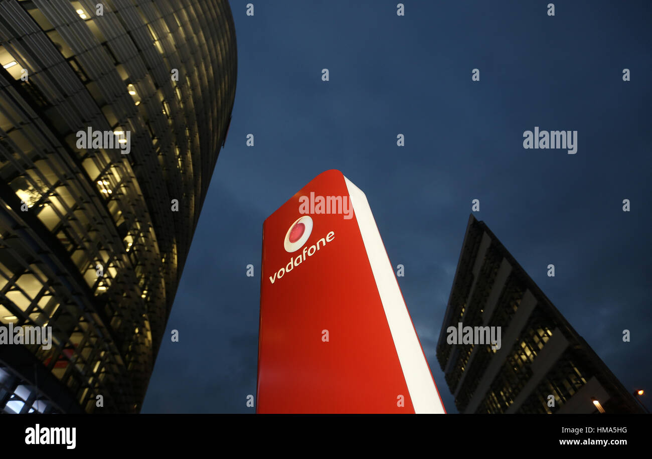 Duesseldorf, Germany. 31st January 2017.The vodafone logo in front of ...