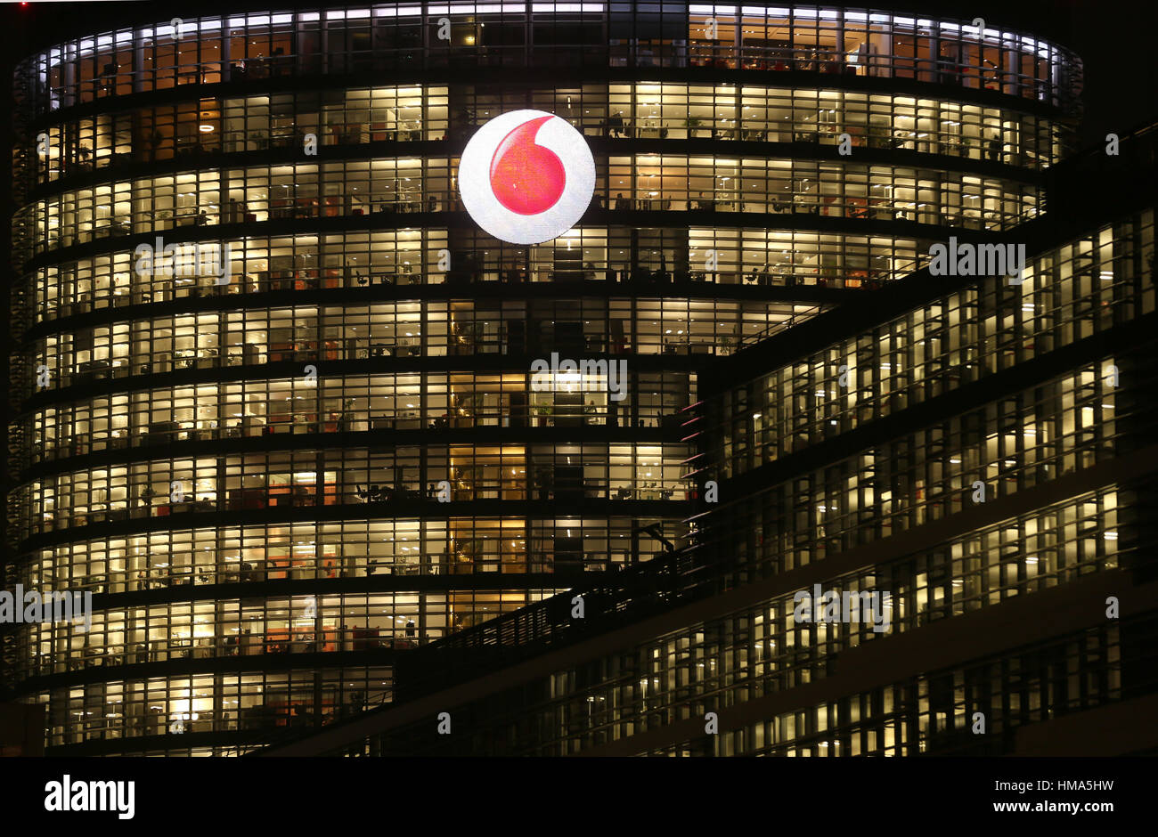 Duesseldorf, Germany. 31st January 2017.The vodafone logo in front of ...