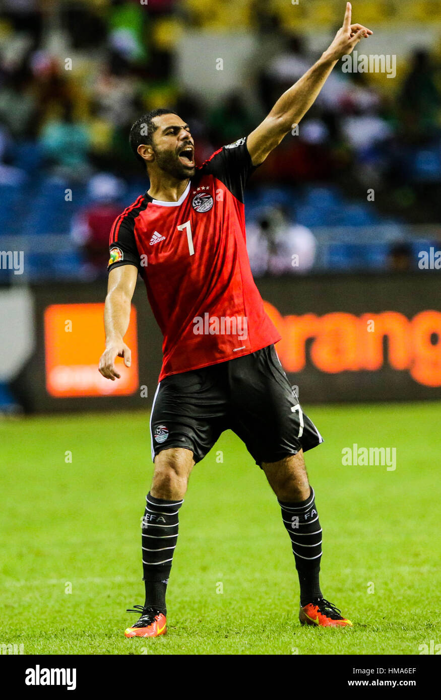 Libreville, Gabon. 1st Feb, 2017. Egypt's Ahmed Fathi reacts during a ...