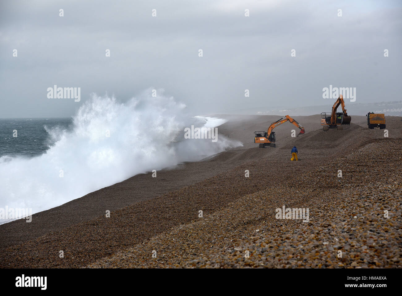 Chesil Cove, Portland, UK. 2nd Feb, 2017. UK Weather. Strong winds and ...