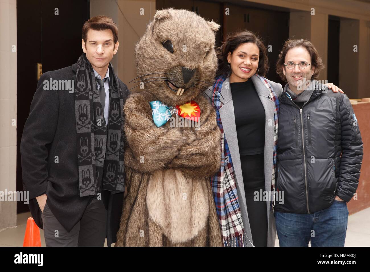 New York, USA. 2nd Feb, 2017. Andy Karl, The Groundhog, Barrett Doss ...