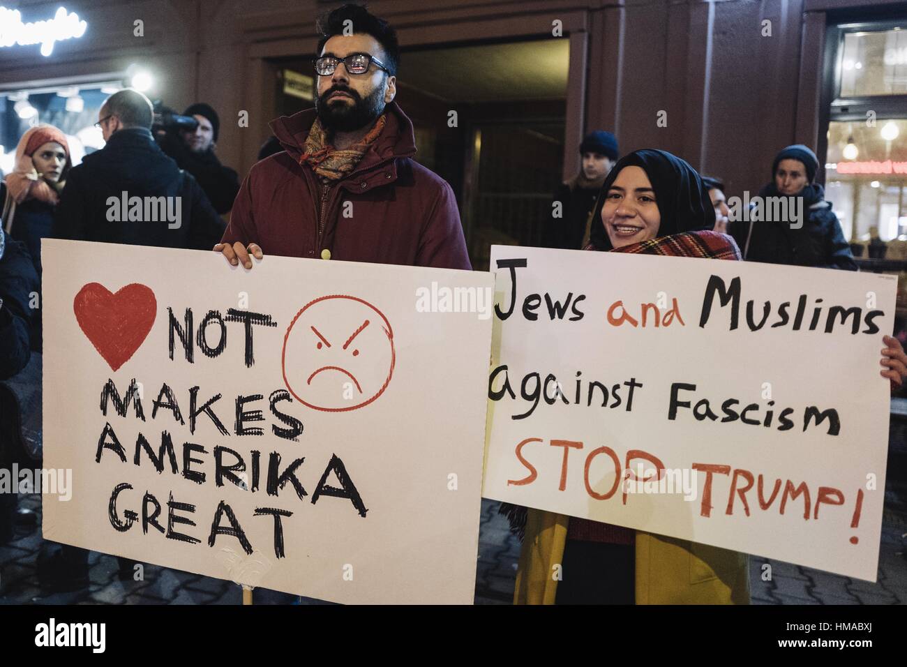 Berlin, Germany. 2nd Feb, 2017. About 25 protesters rally in front of a ...