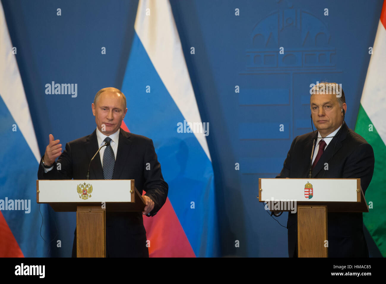 Budapest, Hungary. 2nd Feb, 2017. Russian President Vladimir Putin (L ...