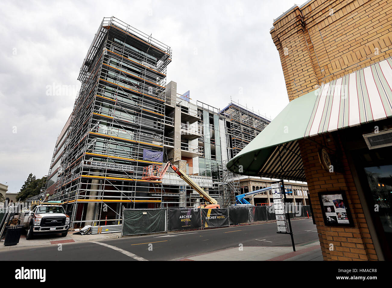 Napa, USA. 1st Feb, 2017. At six floors high, the Archer Hotel towers ...