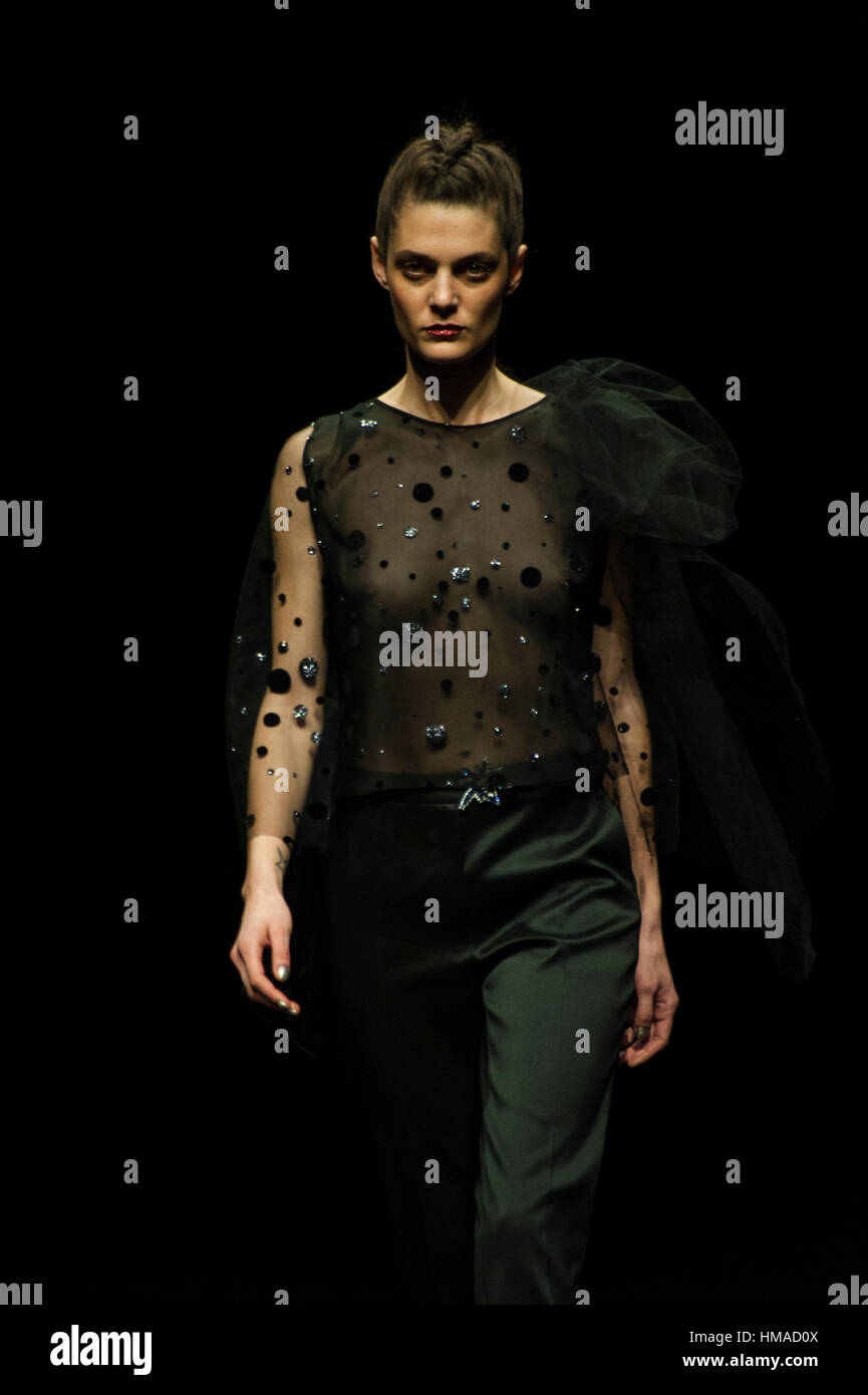 Spain, Barcelona. 2nd Feb, 2017. A model walks the runway for the ...