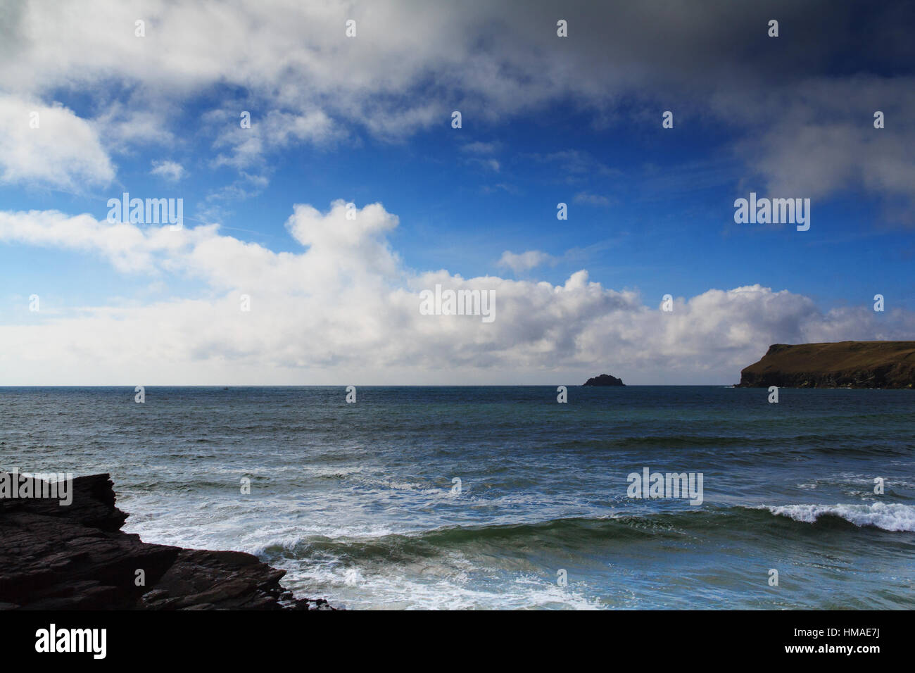 Beautiful view over the sea from Polzeath, Cornwall Stock Photo - Alamy