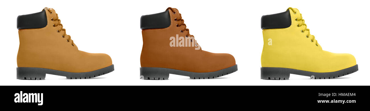 Three multicolored boot. Side view Stock Photo - Alamy