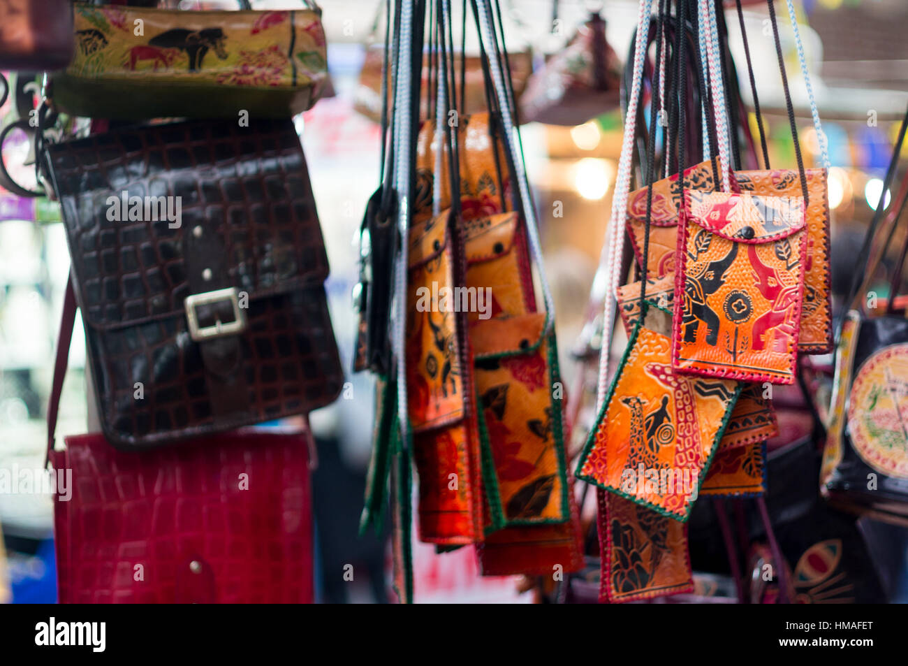 Handicraft leather bags for sale Stock Photo - Alamy