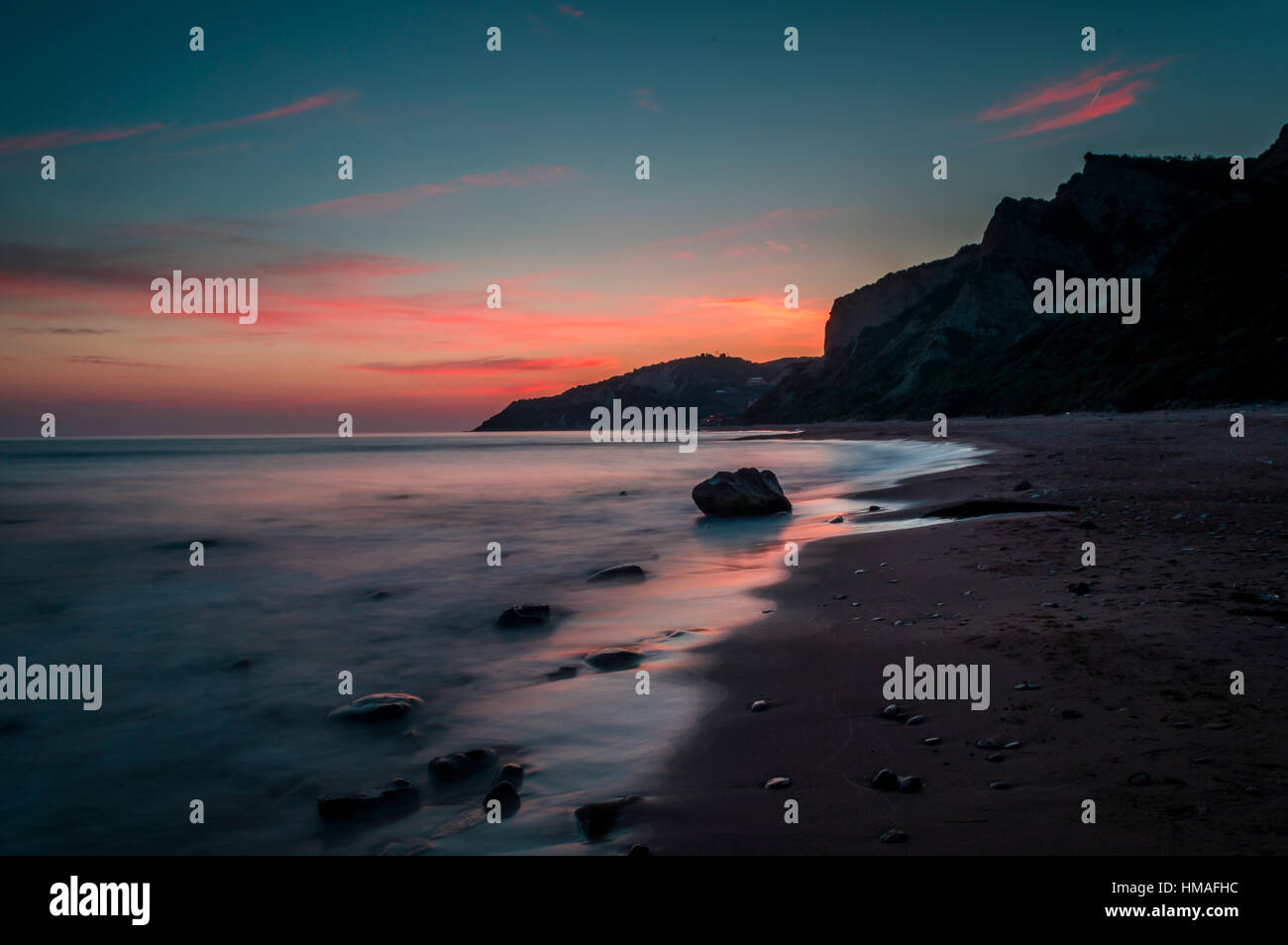 Beautiful sunset on South Corfu beach,Greece,Europe Stock Photo - Alamy