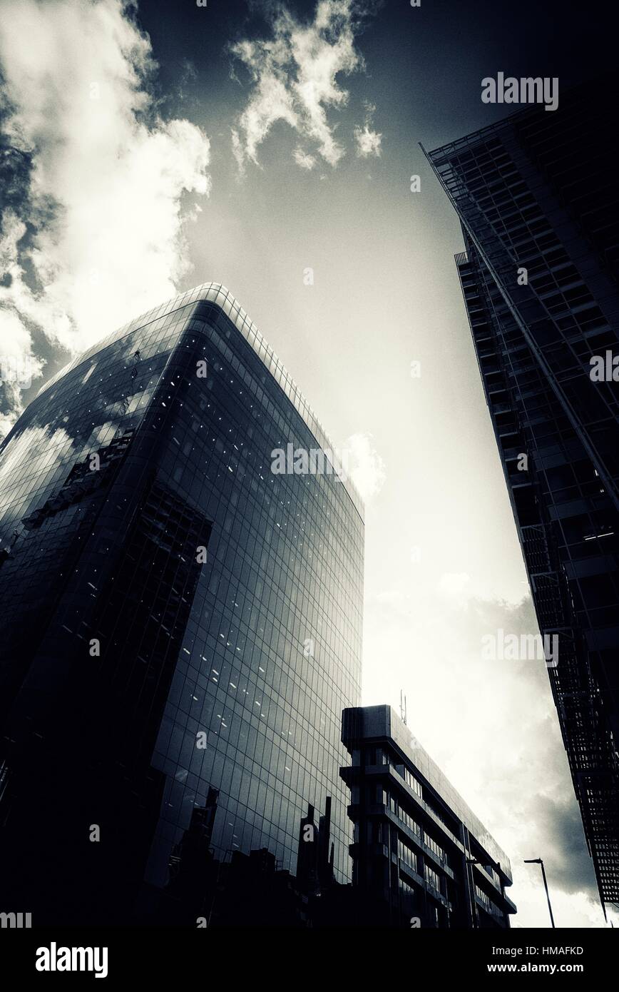 Evening urban view, with the Algate Tower and office buildings ...