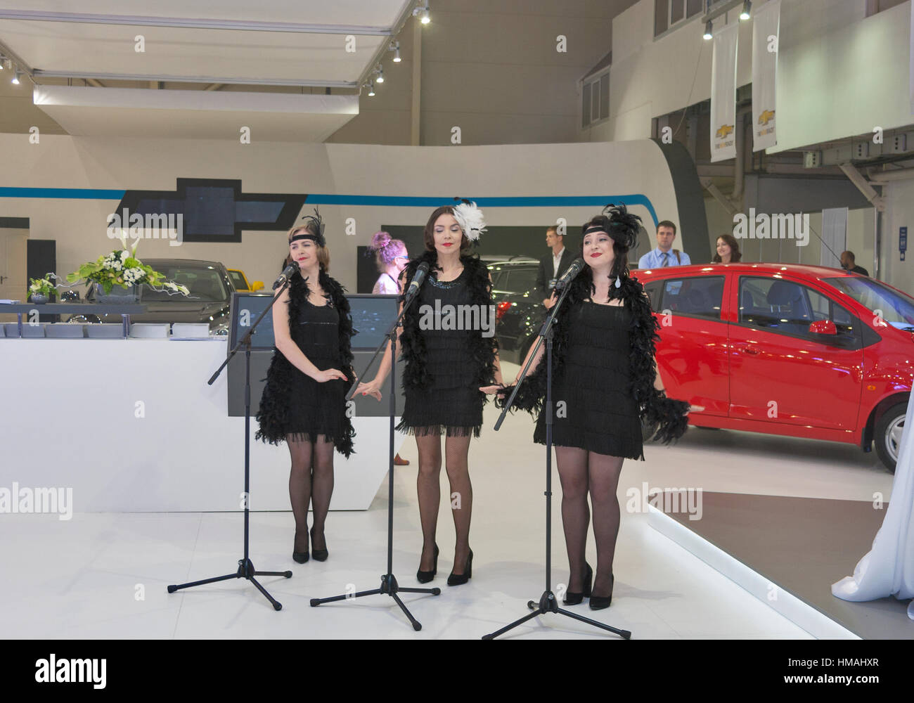 KIEV, UKRAINE - MAY 29: Artists retro performance at Chevrolet booth on ...