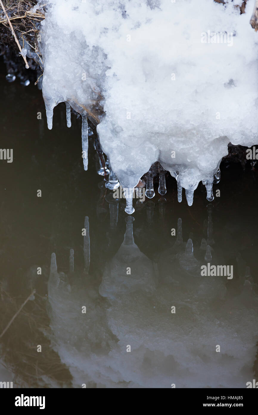 Small round icicles over water Stock Photo - Alamy