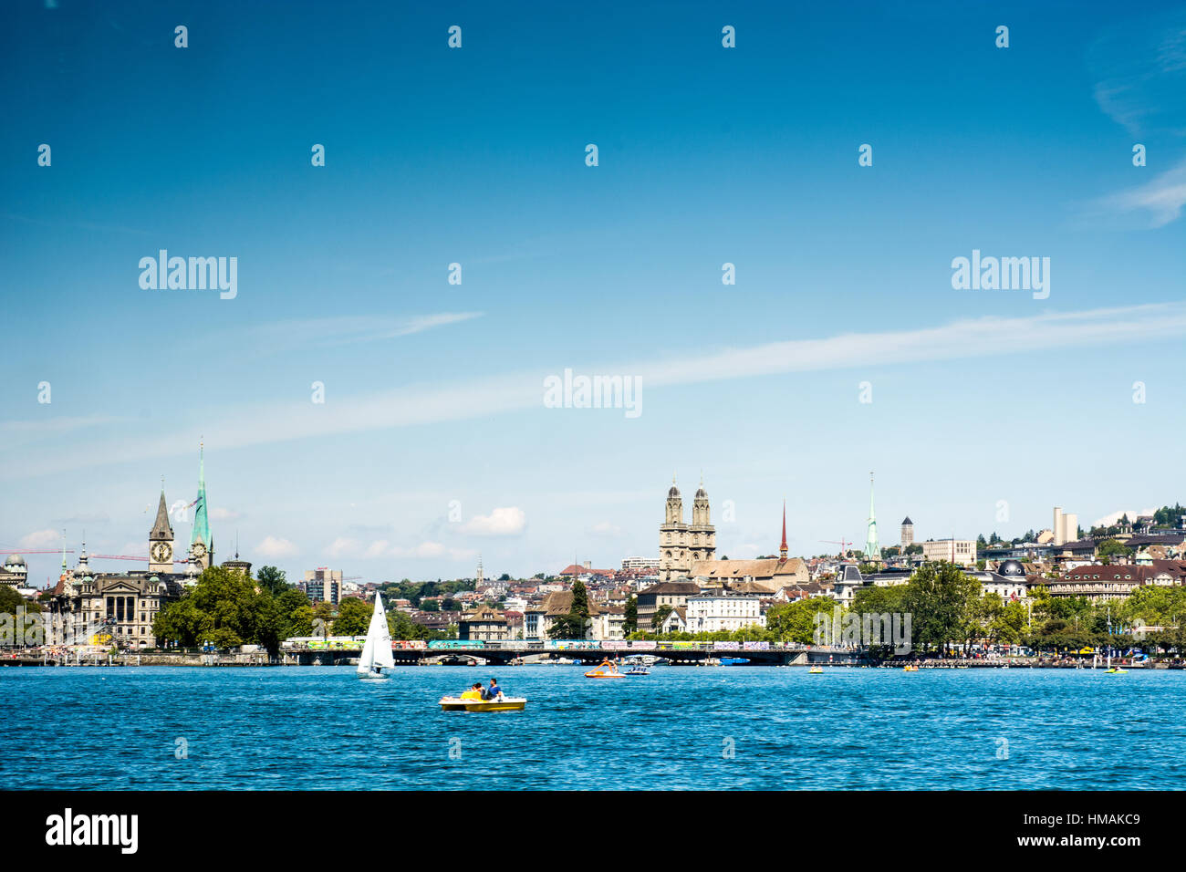 Cityscape of the city of Zurich in Switzerland in summer with lake and ...