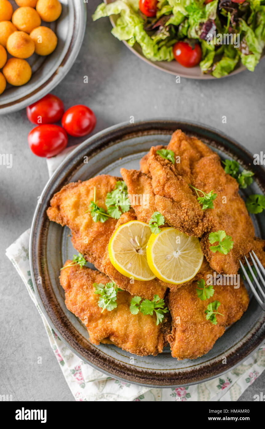 Homemade Breaded German Weiner - bio schnitzel with pickles and ...