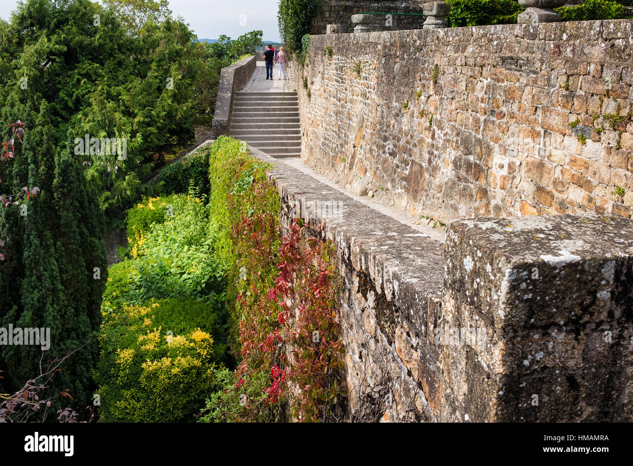 Levels and stone galleries in green parks of Mont-Saint-Mishel, France ...