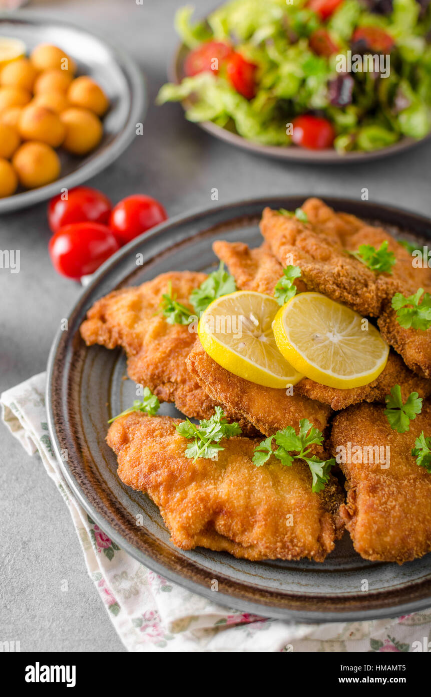 Homemade Breaded German Weiner - bio schnitzel with pickles and ...