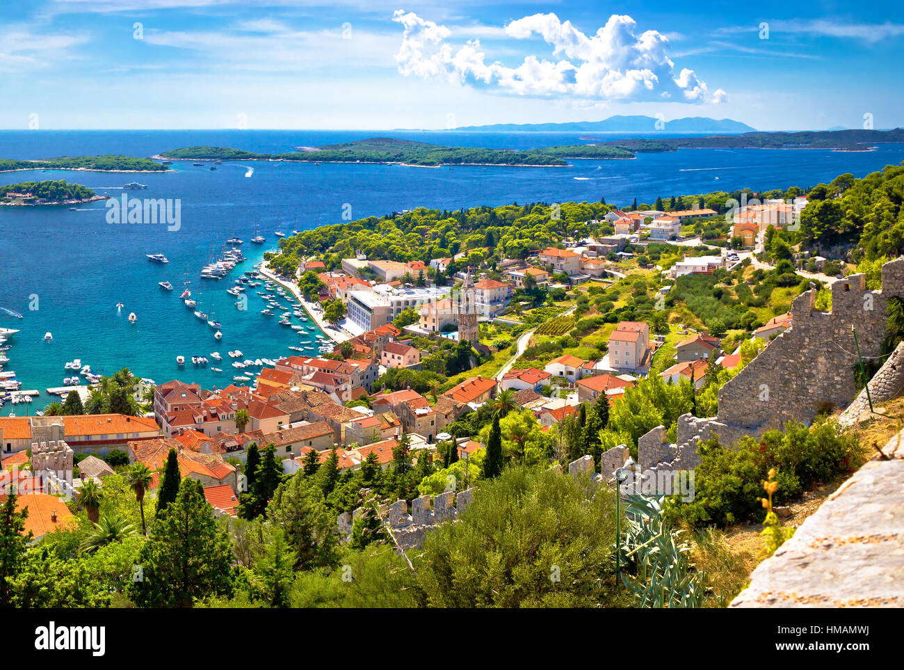 Amazing historic town of Hvar aerial view, with Paklenski islands ...
