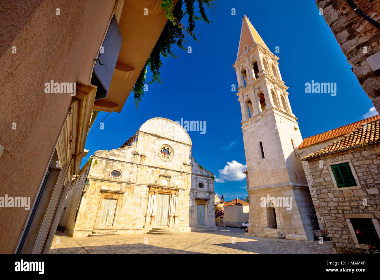 Stari Grad, island of Hvar old stone square panoramic view, Dalmatia ...