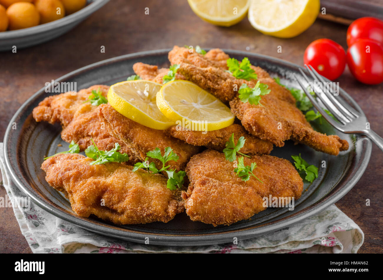 Homemade Breaded German Weiner - bio schnitzel with pickles and ...
