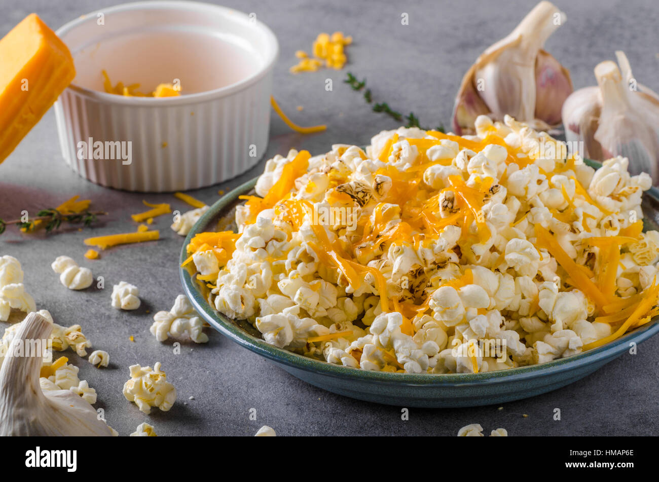 Homemade cheese popcorn with garlic, herbs and cheddar cheese Stock ...