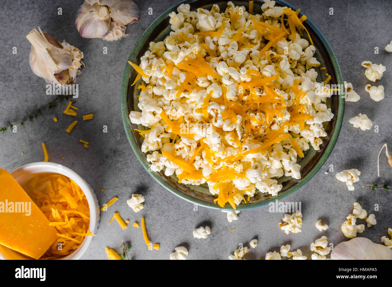 Homemade cheese popcorn with garlic, herbs and cheddar cheese Stock ...