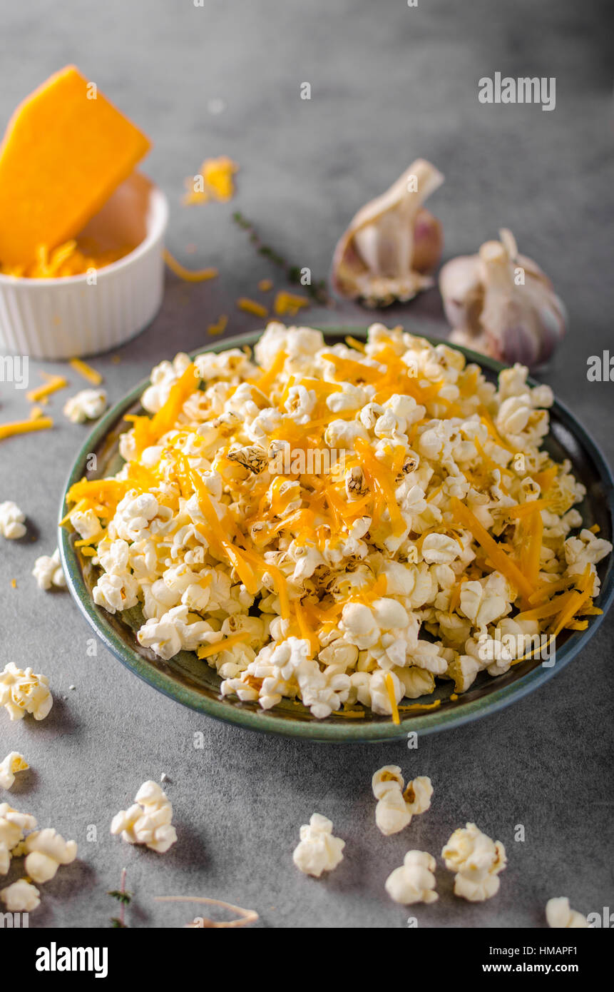 Homemade cheese popcorn with garlic, herbs and cheddar cheese Stock ...
