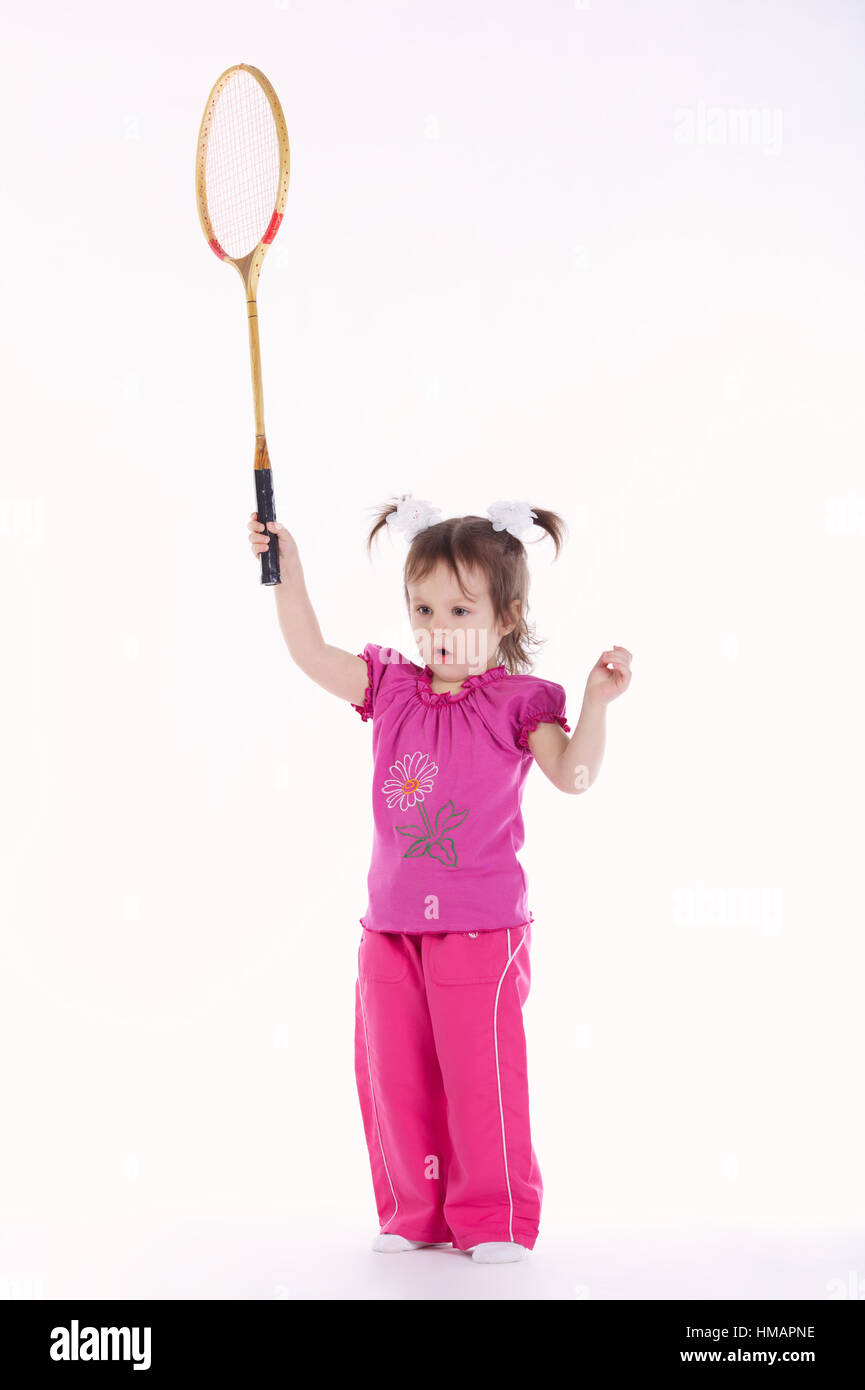 photo of little girl playing badminton Stock Photo - Alamy