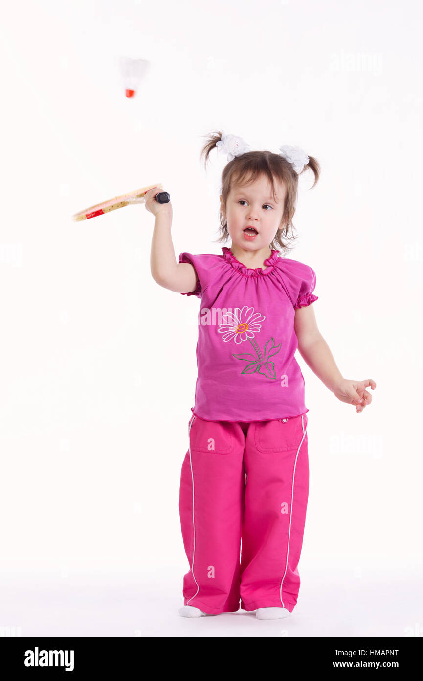 photo of little girl playing badminton Stock Photo - Alamy