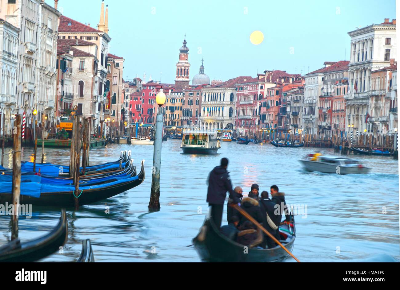 Opening Carnival procession on the Canal on January 23, 2016 in Venice ...