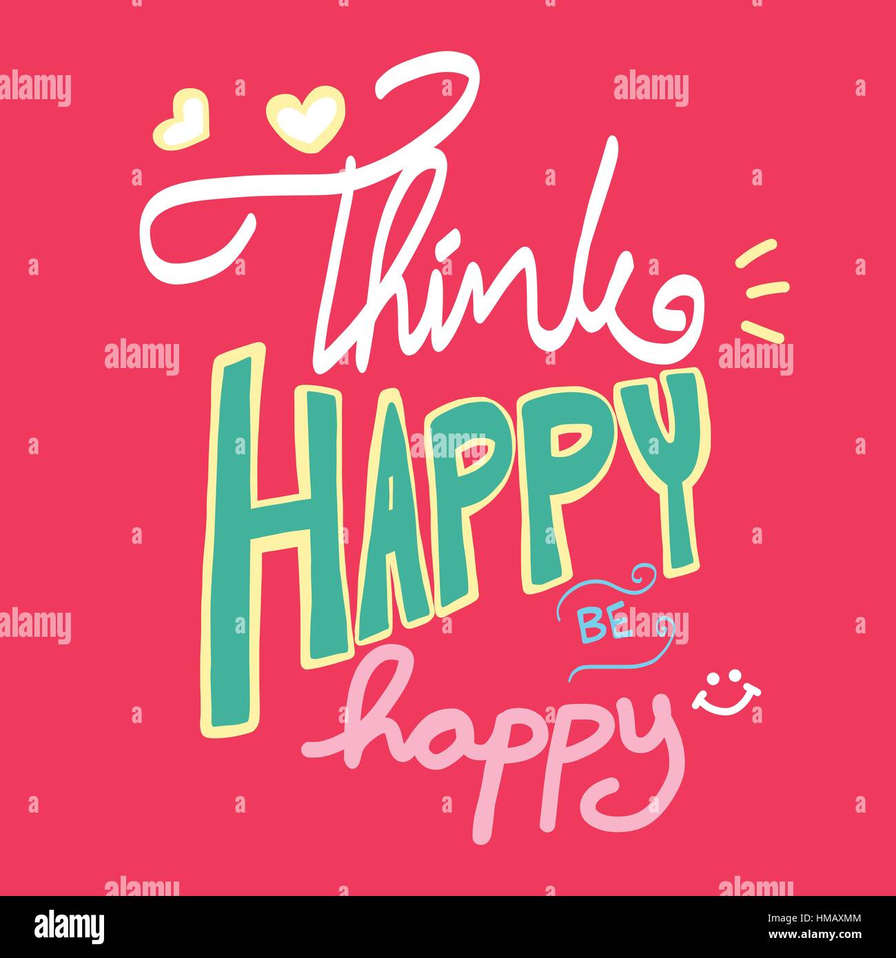 Think happy be happy word lettering cute illustration on pink ...