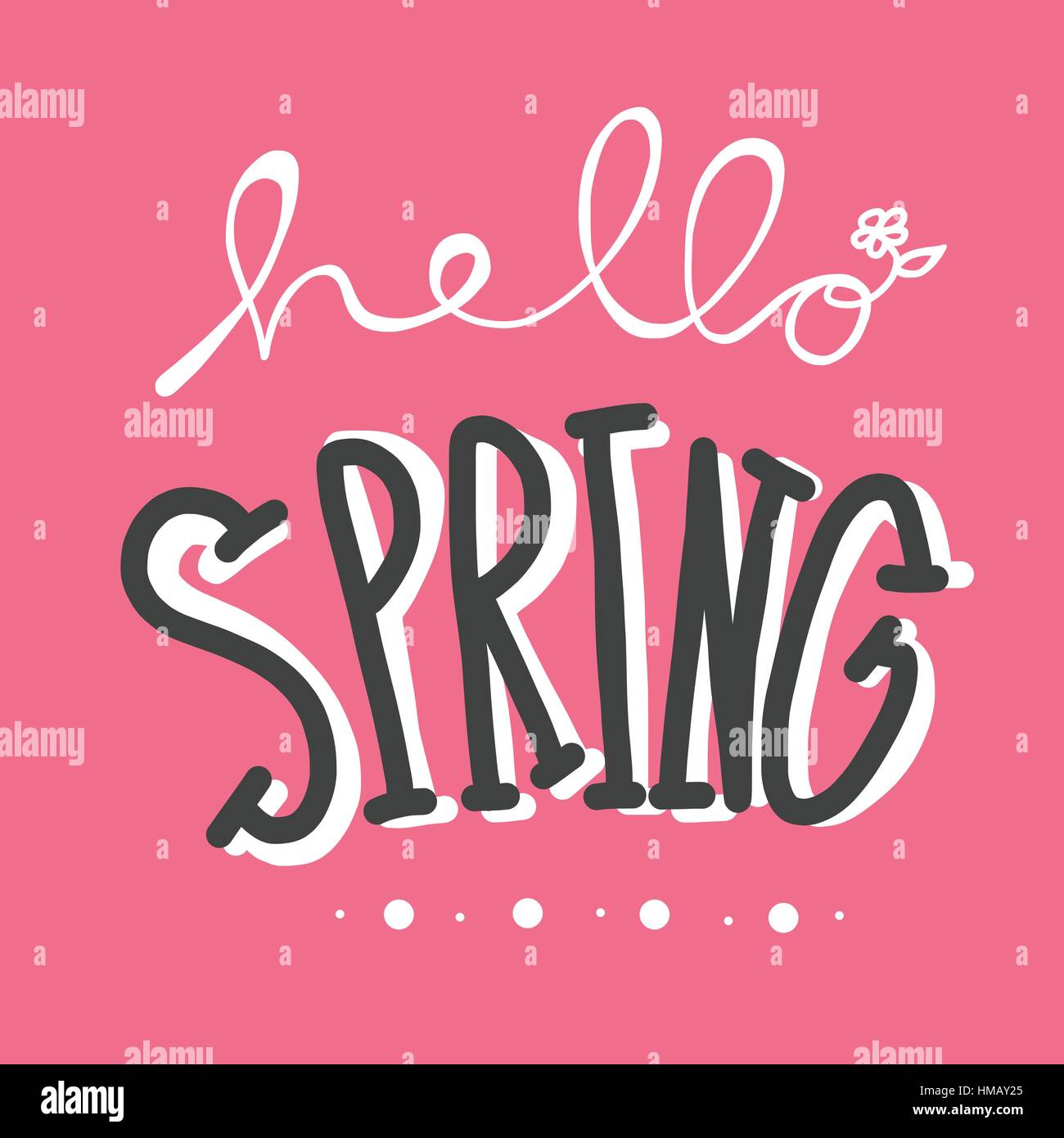 Hello spring word lettering vector illustration on pink background ...