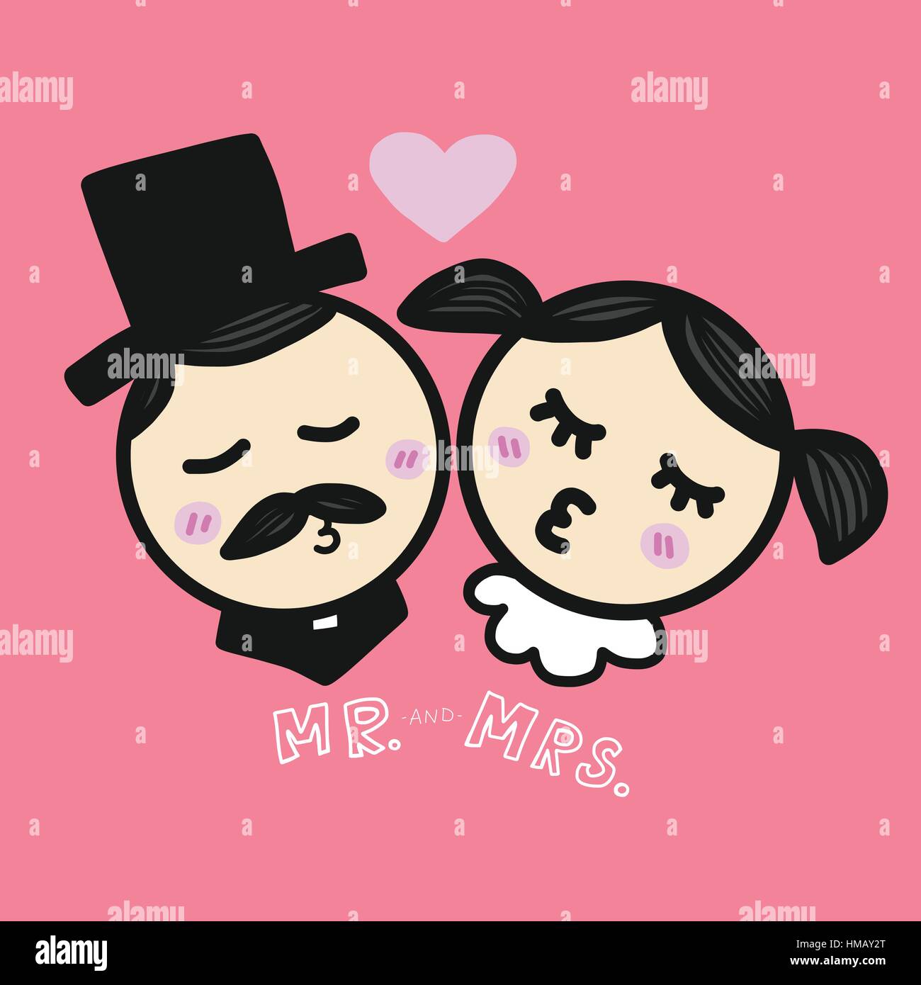 Cute Mr. and Mrs. kissing in love cartoon vector illustration Stock ...