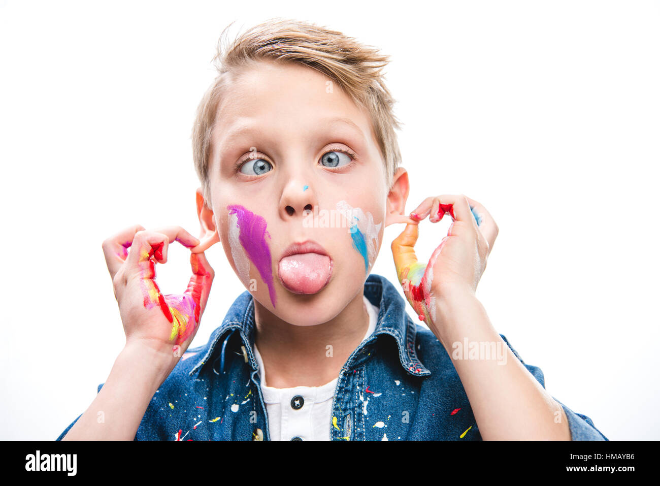 Excited schoolboy artist Stock Photo - Alamy