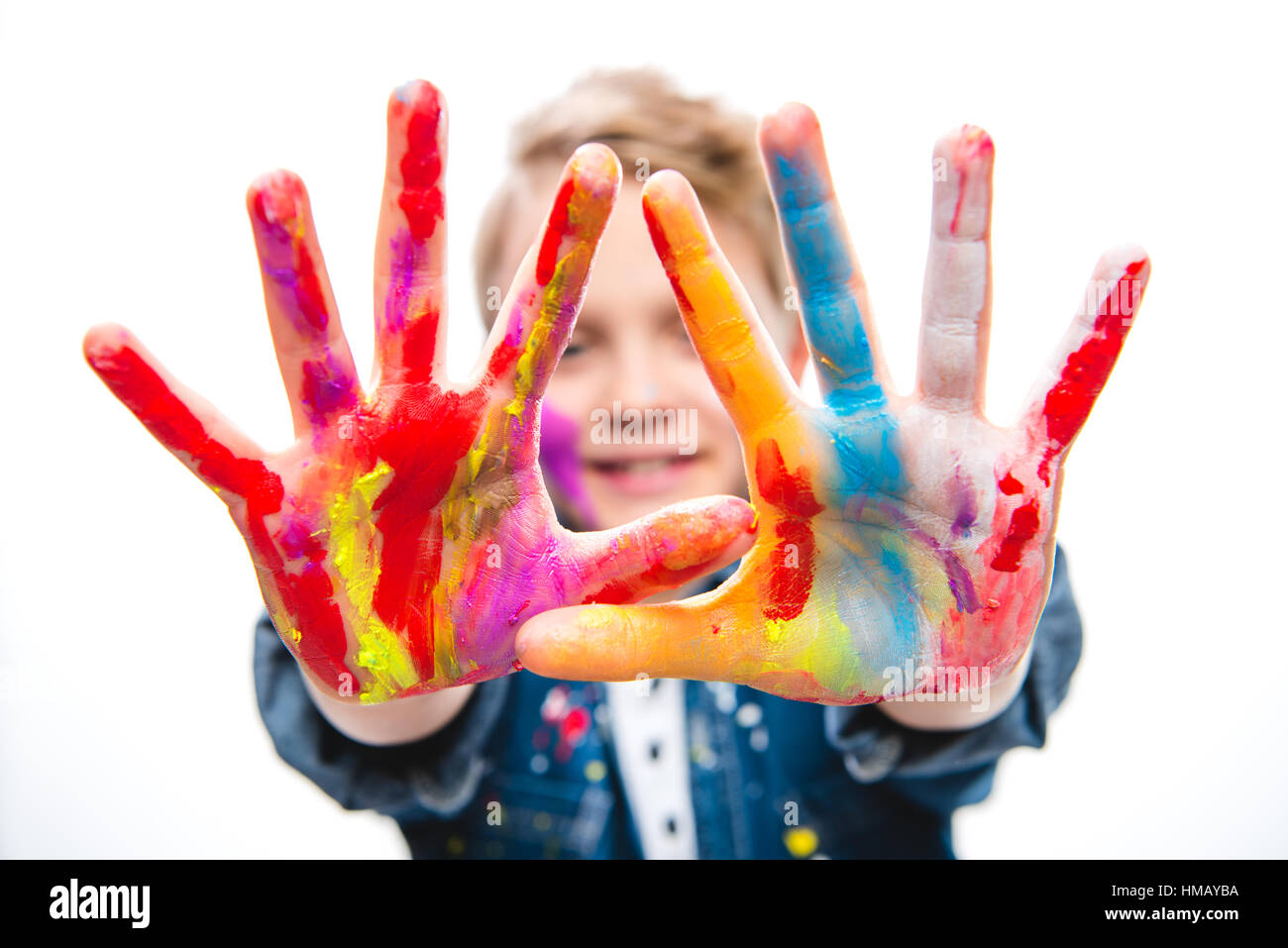 Excited schoolboy artist Stock Photo - Alamy
